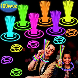 Leetous 4th of July 8" Glow Sticks Party Pack-100,Light up Bracelets & Necklaces Accessories for Kids,Neon Glow in the Dark Party Favor Supplies Decorations for Birthday,Camping, Patriotic Activities