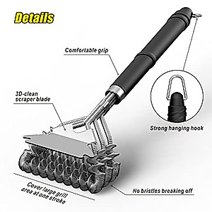 Grill Brush and Scraper Bristle Free, Strong Handle Complete Grill Cleaning Set for Outdoor Grill, BBQ Accessories with Hanging Hook BS5219