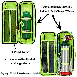 Statpacks New G3+ Tidal Volume Green, O2 Oxygen Backpack, Regular and Jumbo D Size Cylinders for EMS, Firefighters, Healthcare Professionals