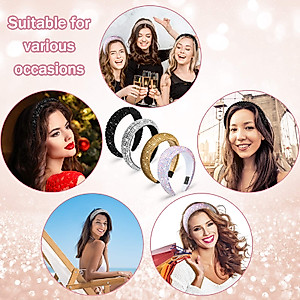 Chuangdi 4 Pieces Padded Rhinestone Headband Diamond Crystal Beaded Wide Headband Bejewelled Hairband Glitter Hair Accessories for Women Girls