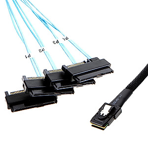 Cablecc Internal 36 Pin Mini SAS SFF-8087 Host to 4 SFF-8482 Target SAS Hard Disk and SATA Power Cable 100cm