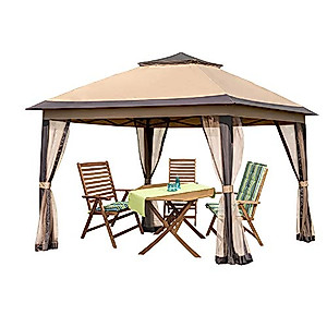 Pamapic 11x11 Outdoor Pop up Gazebo for Patios Canopy for Shade and Rain with Mosquito Netting, Waterproof Soft Top Metal Frame Gazebo for Lawn, Garden, Backyard and Deck (Brown)