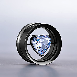 POBAISITER 2PCS Stainless Steel Screw On Ear Gauges Tunnels Heart Zircon Hollow For Men Women Body Piercing Jewelry 8mm-25mm