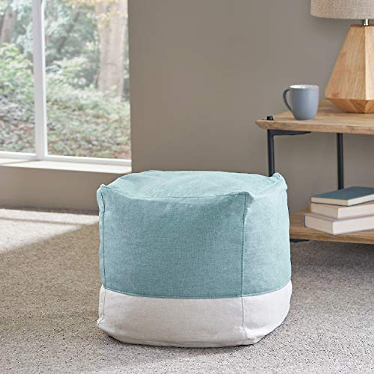Christopher Knight Home Tattnall Contemporary Two Tone Fabric Cube Pouf, Teal, Beige