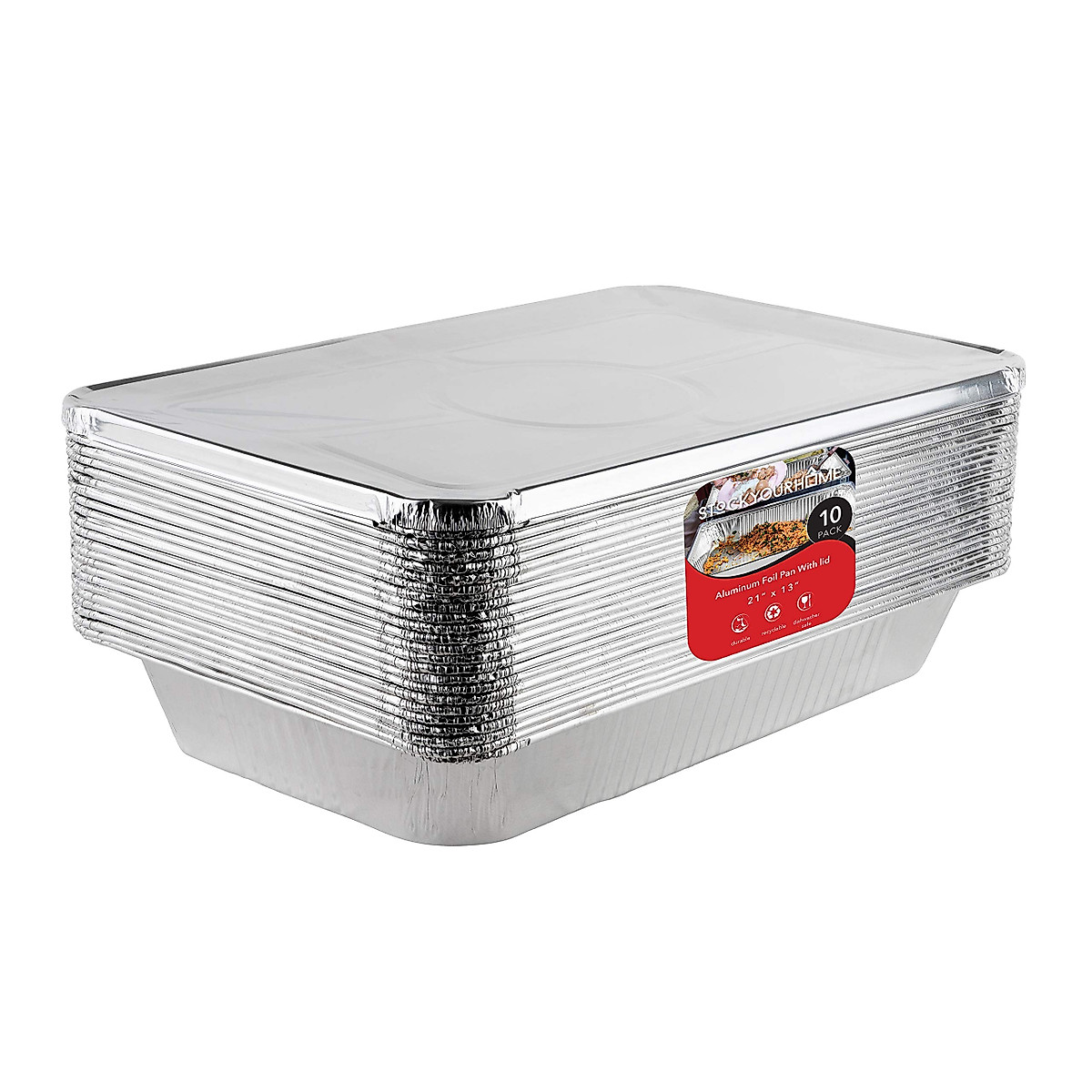 Aluminum Pans with Lids 21x13 Disposable Roasting Pans with Covers - 10 Foil Pans and 10 Foil Lids - Sturdy Catering Pans - Disposable Food Containers Great for Prepping Large Slabs of Meat