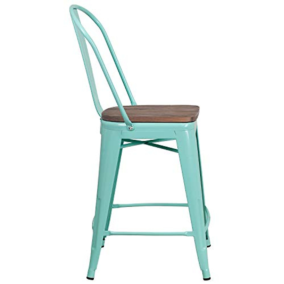 Flash Furniture 4 Pk. 24" High Mint Green Metal Counter Height Stool with Back and Wood Seat