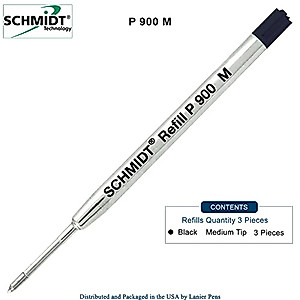 3 Pack - Ball Point Refill - Black Ink Medium Schmidt P900 Parker Style