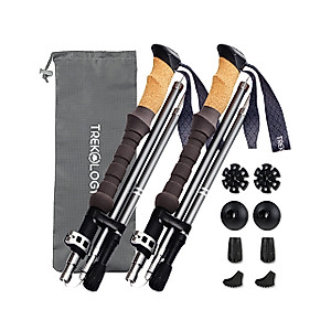 TREKOLOGY Trekking Poles Collapsible Nordic Hiking Poles - Cork Handle 2pc Ultralight Folding Walking Sticks, Hiking Sticks, Lightweight Aluminum Foldable Trekking Walking Sticks for Seniors Women Men