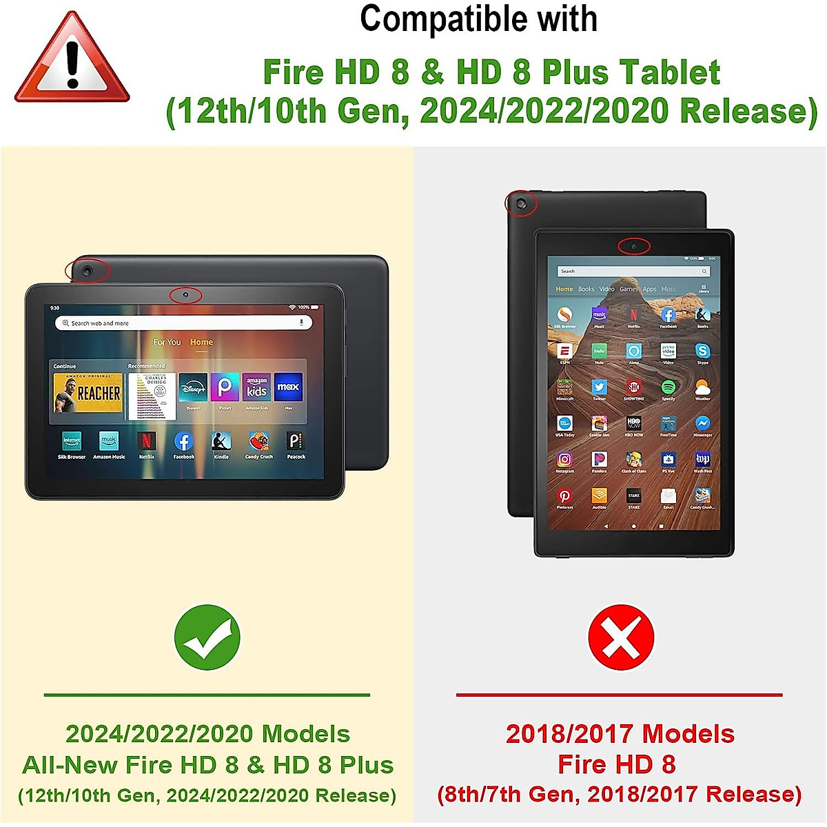 YUNHOTIC Case for All-New Amazon Fire HD 8 & 8 Plus (12th/10th Generation, 2024/2022/2020 Release), Pen Holder, Premium PU Leather Stand Cover with Smart Auto Wake/Sleep, Butterfly