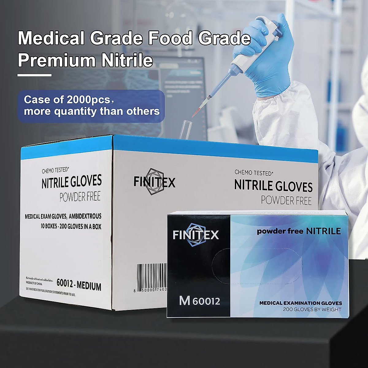 FINITEX Nitrile Disposable Medical Exam Gloves Blue 2000 PCS (Medium)