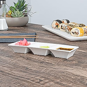 Restaurantware Voga 5 Ounce Divided Serving Dishes 10 Square Condiment Serving Dishes - Serve Appetizers Snacks Dips Or Dressings For Parties Or Events White Melamine 3 Compartment Dishes