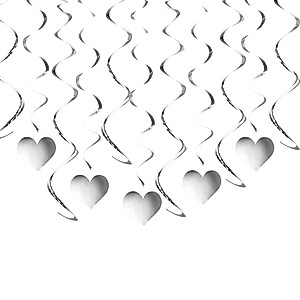 Silver Hanging Swirl Decorations Silver Heart Hanging Swirl Decorations for Ceiling Birthday Wedding Graduation Halloween Celebration Party Decor, Pack of 24