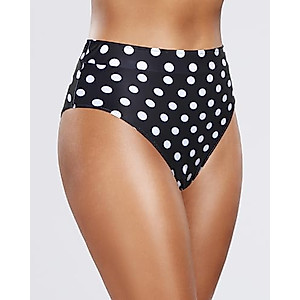 Holipick Women Polka Dot High Waisted Bathing Suit Bottoms Tummy Control Bikini Bottom Swimsuit High Cut Swim Bottom M
