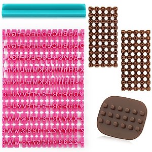 3pcs Alphabet Letter Stamps for Clay with 2pcs Combination Tools, Plastic Number and Letter Stamps for Clay Tiny Cookie Stamp for Biscuit Pottery DIY Projects Pink and Brown