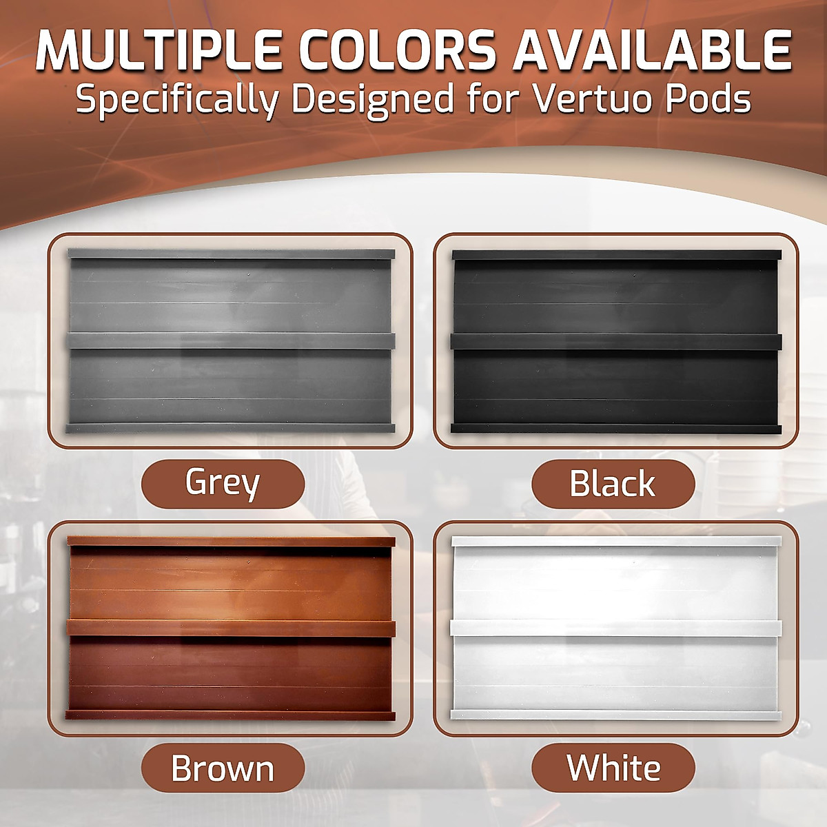 Pod Holder for Vertuo Coffee Pods | Under Cabinet or Wall Mounted Storage for Pods | Minimalist Design to Declutter Your Kitchen | MADE IN USA (White)