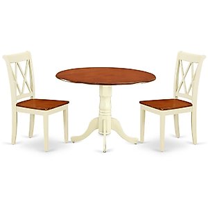 East West Furniture DLCL3-BMK-W 3 Piece Dinette Set for Small Spaces Contains a Round Dining Table with Dropleaf and 2 Dining Chairs, 42x42 Inch, Buttermilk & Cherry