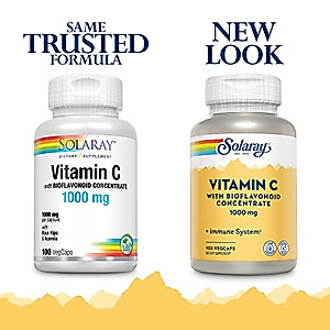 SOLARAY Vitamin C w/ Bioflavonoid Concentrate 1000 mg, Healthy Immune Function, Skin, Hair & Nails Support, 100 VegCaps
