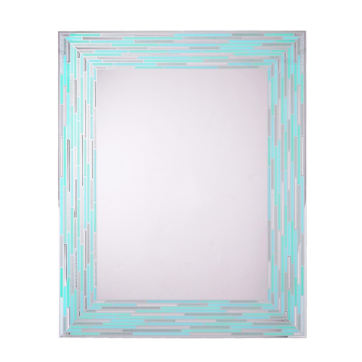 Head West 24"x30" Reeded Tiled Sea Glass Aqua Blue Vanity Mirror for Bathroom Wall, Mosaic Accent Rectangle Vanity Bathroom Mirror for Over Sink, Bedroom, & Living Room