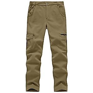 BGOWATU Women's Winter Hiking Pants Fleece Lined Waterproof Windproof Snow Insulated Pants with 6 Pockets Khaki L