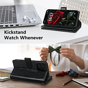 Varikke for iPhone 15 Pro Max Wallet Case Detachable with Card Holder for Women, Fashion Glitter PU Leather Strap Magnetic Flip Wallet Removable Phone Case Cover for iPhone 15 Pro Max 6.7", Black