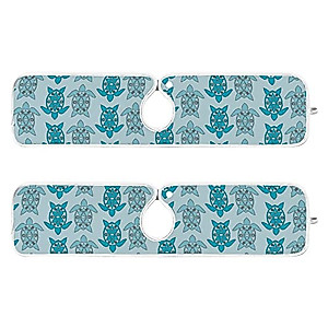2 Pack Faucet Splash Guard for Sink,Sea Turtle Teal Seamless Washable Kitchen Faucet Absorbent Mat for Sink , Sink Mats and Protectors for Kitchen, Faucet Splash Catcher for Bar