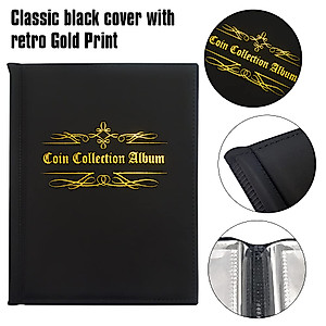 200 Pockets Coin Album Coin Collecting Holder Album Collecting Book for Coin Penny Stamp Stickers Currency Badges and Other Collection Storage Supplies (Black)