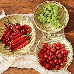 Cedilis 3 Pack Bamboo Basket Tray, Wicker Bread Basket, 100% Natural Handmade Woven Fruit Basket, U Shape Holder Flat Shallow Vegetables Serving Basket, Stackable, 10Inch, 11Inch, 12Inch