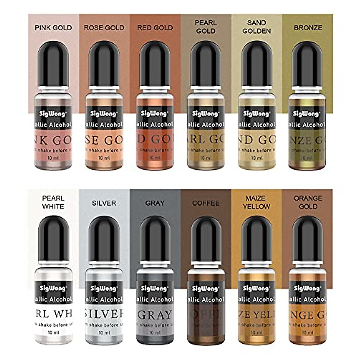 Metallic Alcohol Ink Set - 24 Metal Color Alcohol-Based Ink, Shimmer Mixatives Epoxy Resin Paint Colour Dye Great for Resin Petri Dish, Yupo, Coaster, Painting, Tumbler Cup Making(10ml Each)