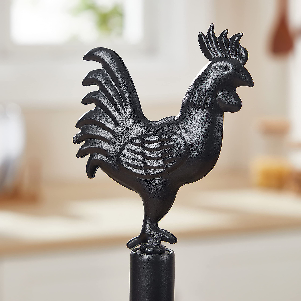 JOIN IRON Rooster Desktop Tissue Holder for Kitchen Roll Organize,Paper Towel Holder Black Kitchen Roll Holder, One-Handed Operation Countertop Roll Dispenser with Weighted Base,