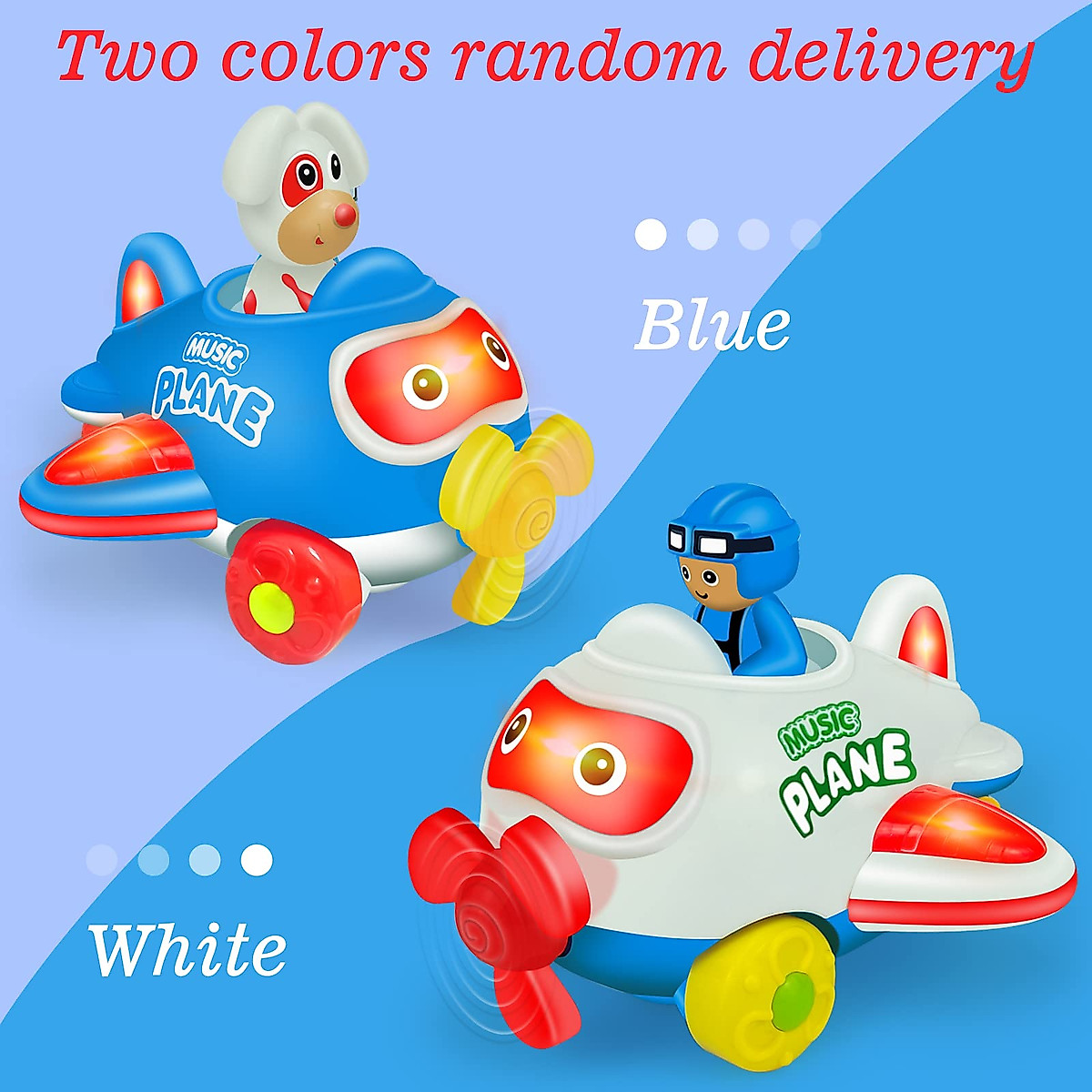 Baby Toys for 1 Years Olds, Bump & Go Baby Toys 12-18 Months Plane Musical Toys with Music Light-Up Airplane Toddlers Toys for 6+ Months Baby Crawling Toys Christmas Birthday Gifts