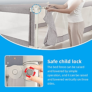 KCRET Bed Rail for Toddlers,Upgraded Infants Safety Bed Guardrail with Breathable Fabric for Twin, Double, Full-Size Queen & King Mattress (74.8"×30”, Gray)