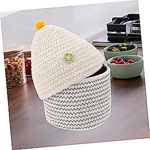 TOYANDONA Storage Basket Food Storage Bins Mini Trash Can with Lid Baby Foods Living Room Storage Basket Nursery Storage Baskets Small Woven Basket Cotton Yellow Baby Sundries Container Toy