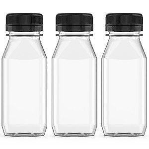 Hulless 8 Pcs 8 Ounce Plastic Juice Bottle Drink Containers Juicing Bottles with Black Lids, Suitable for Juice, Smoothies, Milk and Homemade Beverages