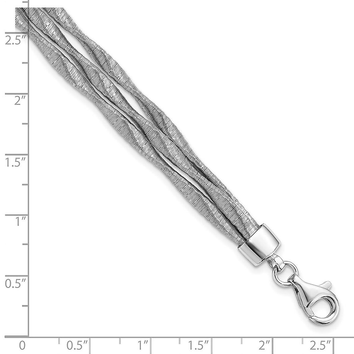 925 Sterling Silver Polished Multi strand Fancy Lobster Closure Rhodium Plated 3 strand With 1inch Ext. Bracelet 7 Inch Jewelry for Women