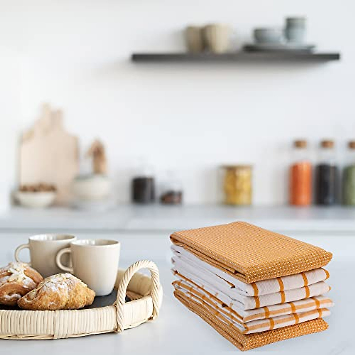 LANE LINEN Kitchen Towels Set - Pack of 6 Cotton Dish Towels for Drying Dishes, 18”x 28”, Kitchen Hand Towels, Tea Towels, Premium Dish Towels for Kitchen, Quick Drying Kitchen Towel Set - Yellow