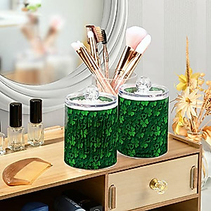 ALAZA 4 Pack Qtip Holder Dispenser Shamrock St. Patrick's Day Bathroom Organizer Canisters for Cotton Balls/Swabs/Pads/Floss,Plastic Apothecary Jars for Vanity
