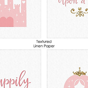 Big Dot of Happiness Little Princess Crown - Unframed Pink and Gold Castle Nursery and Kids Room Linen Paper Wall Art - Set of 4 - Artisms - 8 x 10 inches