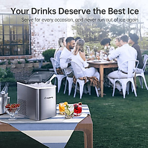 HolySpring Ice Maker Machine Countertop, Portable Ice Makers with Ice Bags and Standing Ice Scoop Basket, Countertop Ice Maker 2.1L w/Self Cleaning, 9 Bullet Cubes Ready in 5-7Mins, 26.5lbs in 24 hrs