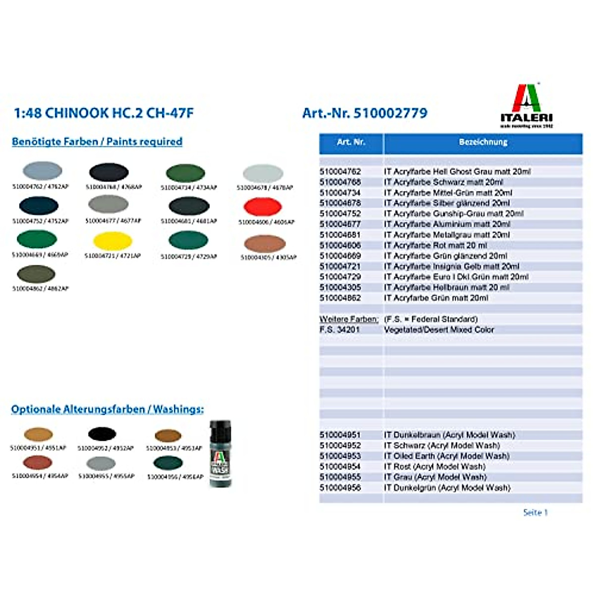 Italeri 2779 Chinook HC.1/Ch-47D, 1: 48