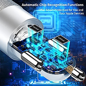 [Apple MFi Certified] iPhone Fast Car Charger, Caiinei 48W Dual PD/QC3.0 USB-C Power Car Charge Adapter + 2 Pack 6FT Coiled Lightning Cable Quick Car Charging for iPhone 14 13 12 11 Pro Max/XS/XR/iPad