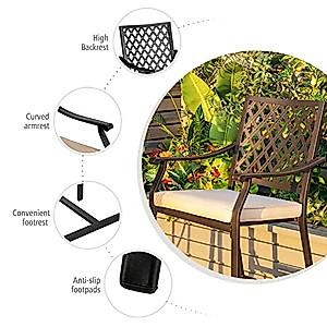 Giantex 3 Piece Patio Bar Table Set Outdoor Square Bistro Bar Table High Chairs with Cushion Metal Stool All Weather Patio Dining Set Garden Backyard Porch Lawn Poolside (3 Piece Patio Bar Set)