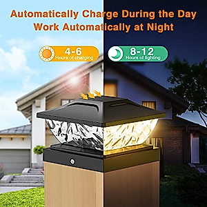 ENSLI Solar Post Cap Lights 6 Pack, 2 Mode Bright Solar Post Lights Outdoor Waterproof Fence Post Cap Lights, Outdoor Post Lights Solar Powered Deck Lights for 4x4 4.5x4.5 5x5 in Garden Decor (Black)