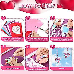 24 Pieces Valentine's Day Suncatcher Craft Kit, Tissue Paper Heart Suncatcher Craft Valentine's Day Window Art Kit with 18 Tissue Paper for Valentine's Day Mother's Day Craft DIY Spring Party Favor