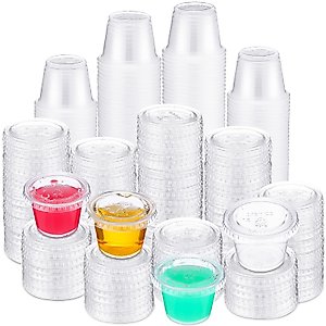 Macarrie 1000 Pieces 1 oz Containers with Lids 1 oz Portion Cups Disposable Souffle Cups Sauce Cups Salad Dressing Container Plastic Food Cups for Restaurant Picnic Birthday Wedding Dinner Party