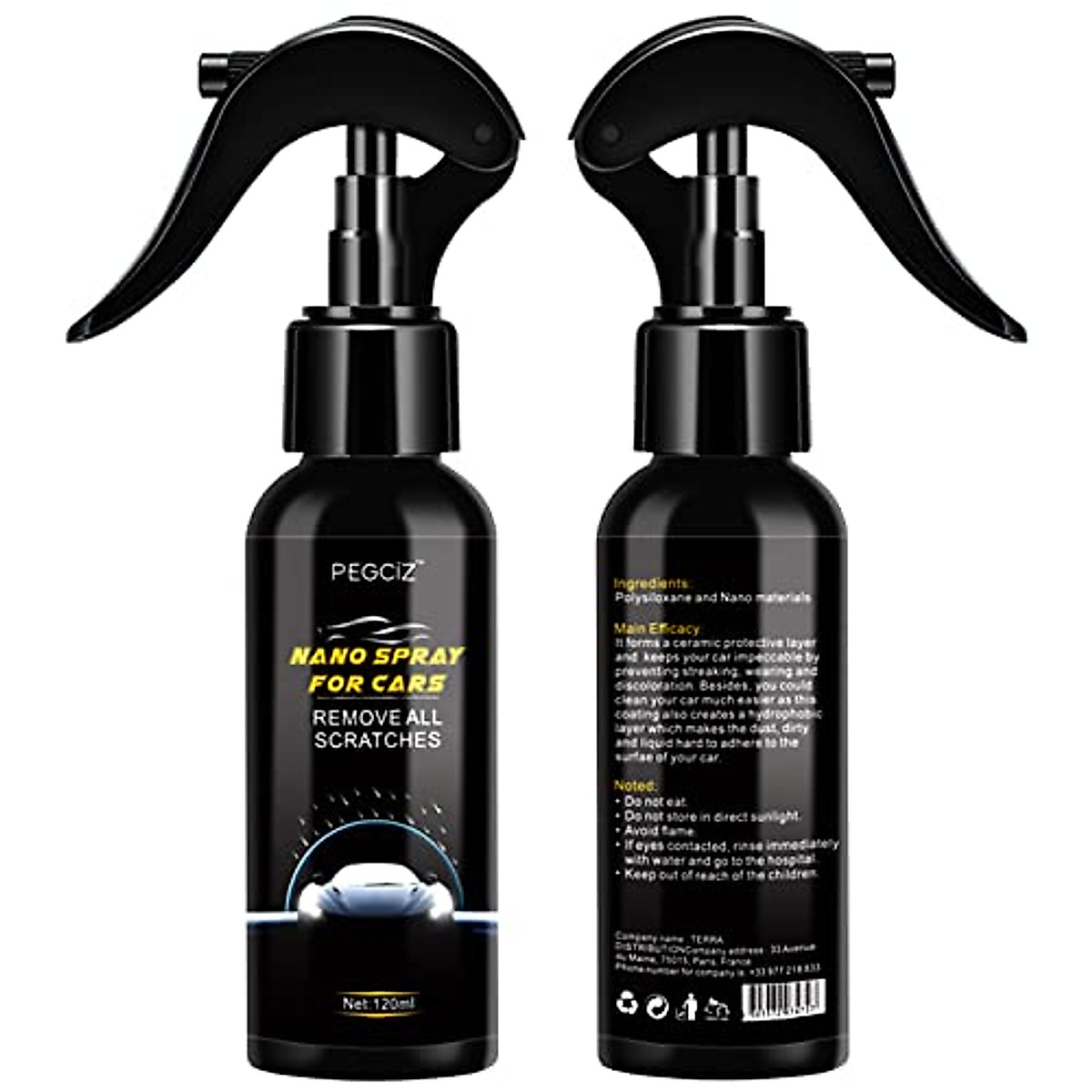 Nano Spray for Cars, 2pcs Car Scratch and Mark Repair Nano Spray, Repair of Fine Scratches and Polishing Spray, Protection&Swirl Waterless Detailer Spray for Car Detailing 120ML×2
