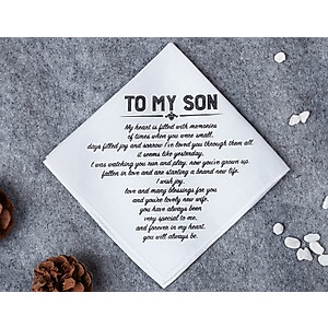 Wedding Handkerchief to My Son Gift from Mom or Dad, White Handkerchiefs from Parents in Wedding Keepsake For Perfect Moments