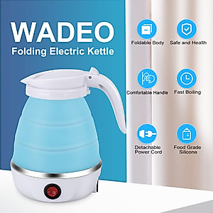 Portable Electric Kettle Travel Size, 600ML Small Foldable Tea Coffee Kettle with Collapsible Bowl and Cups, 5 Min Fast Water Boiling, BPA Free Food Grade Silicone, 110V 400W