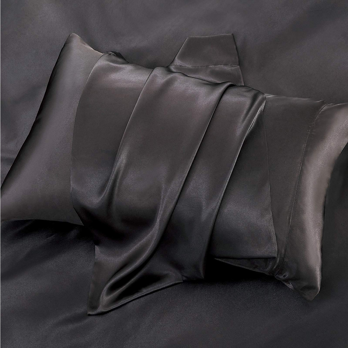 P Pothuiny 4 Pack Satin Pillowcase for Hair and Skin King, Black Silk Pillowcase Set of 4, Smooth Silky Pillow Covers for Women, with Envelope Closure (20x40 Inches)