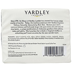 Yardley London Lemon Verbena With Shea Butter & Pure Citrus Oil Moisturizing Bar 4.25 ozr (Pack of 2)