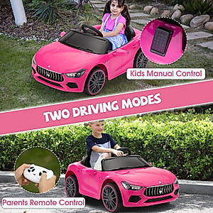 TOBBI Kids Ride on Car, 12V Licensed Maserati Ghibli, Electric Car for Boy Girl with Remote Control, 3 Speeds, Music, Bright Lights, MP3, USB, Electric Vehicle for Kids Ages 3-6 Years, Pink